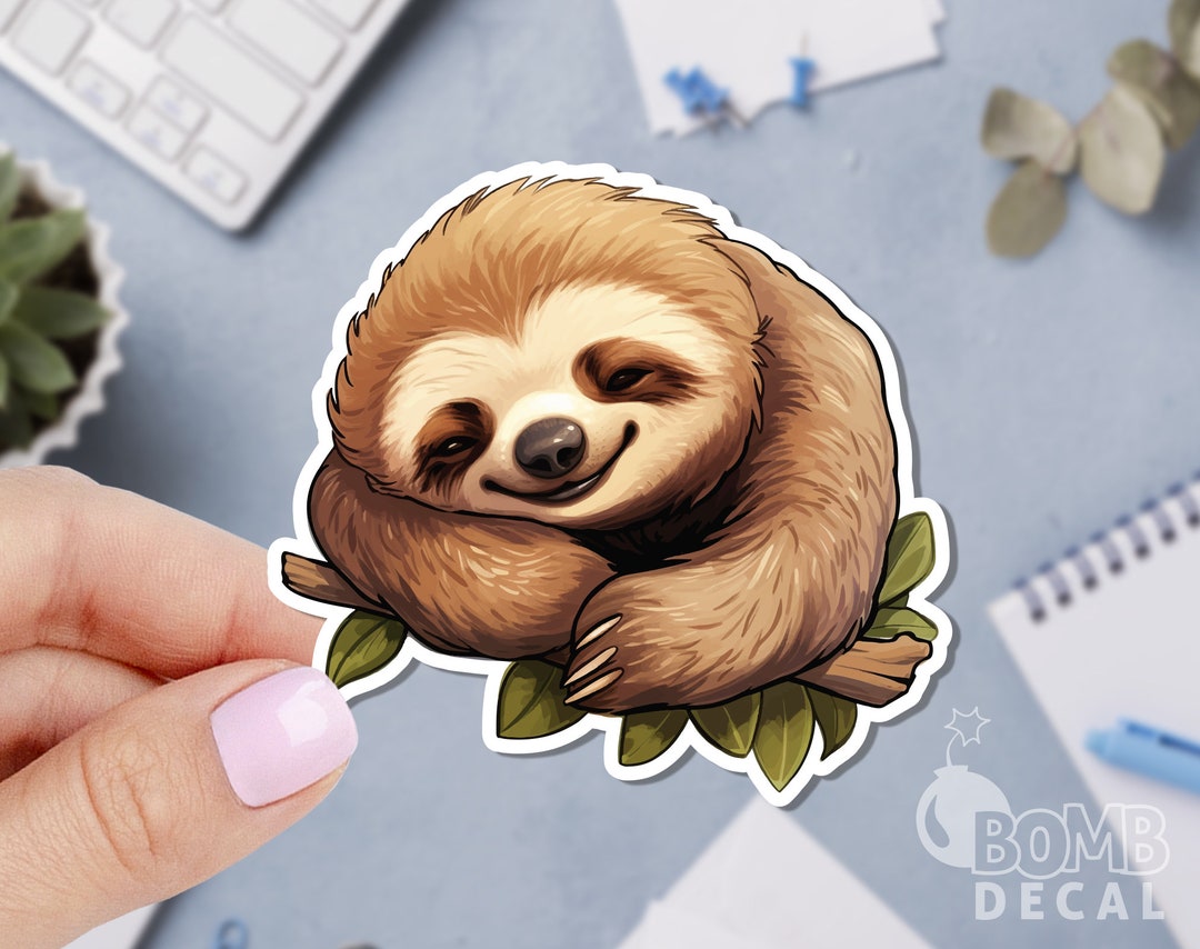 Cute Sleepy Sloth Sticker, Animal Stickers, Cute Sloth Sticker ...