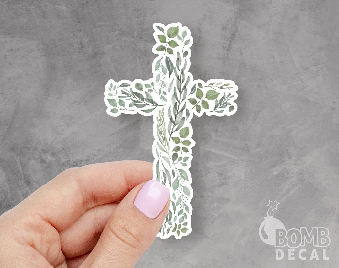 Plant Cross Sticker, Cross Sticker, Floral Sticker, Religion Sticker ...
