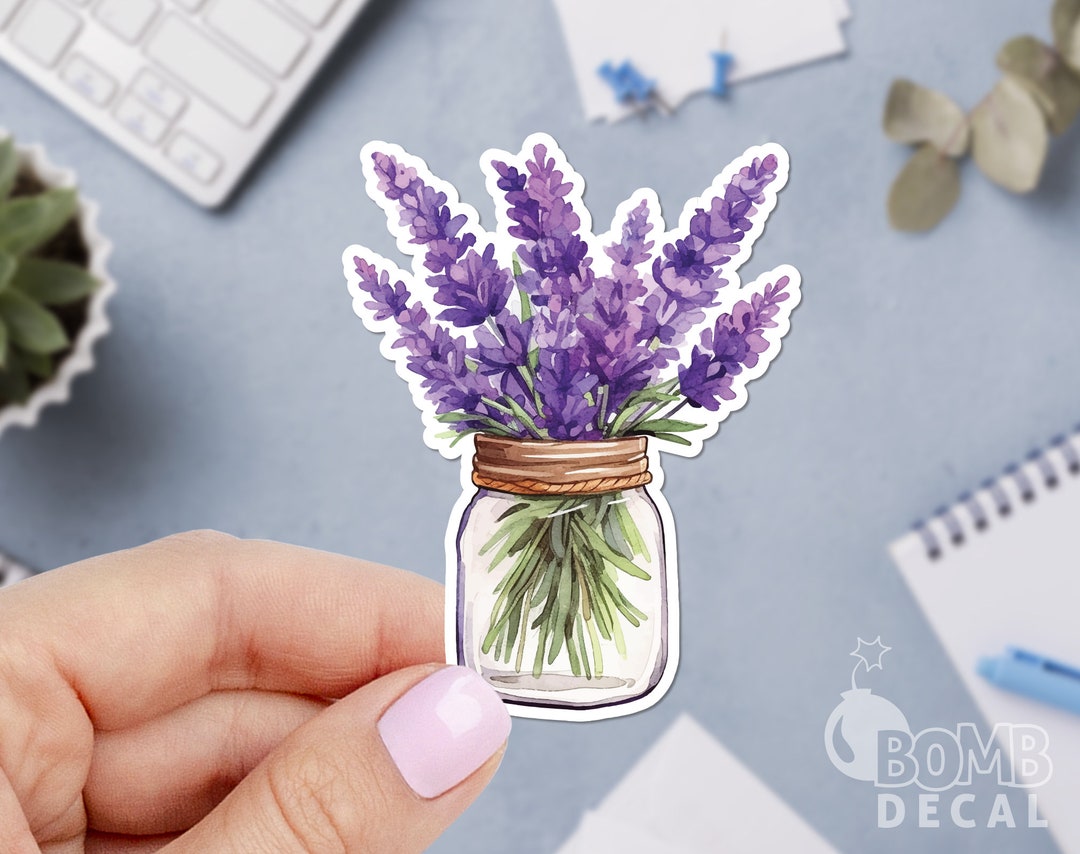Watercolor Lavender Jar Sticker: Floral Decal - Etsy