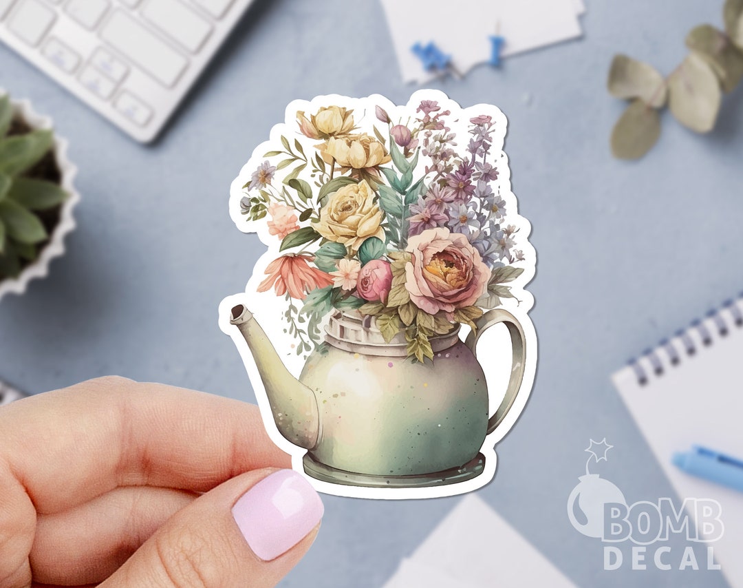 Teapot Sticker, Floral Sticker, Tea Time Sticker, Kitchen Sticker ...