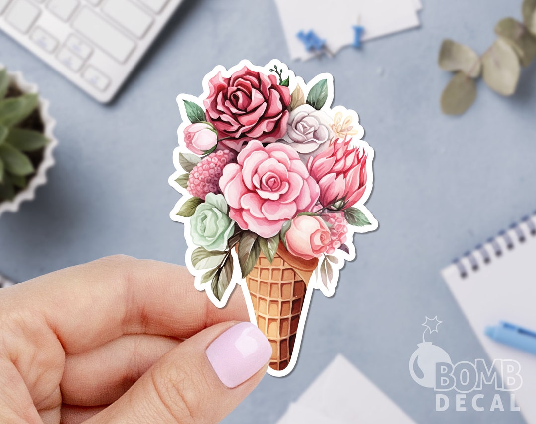 Floral Ice Cream Sticker, Flowers Sticker, Bloom Sticker, Food Sticker ...