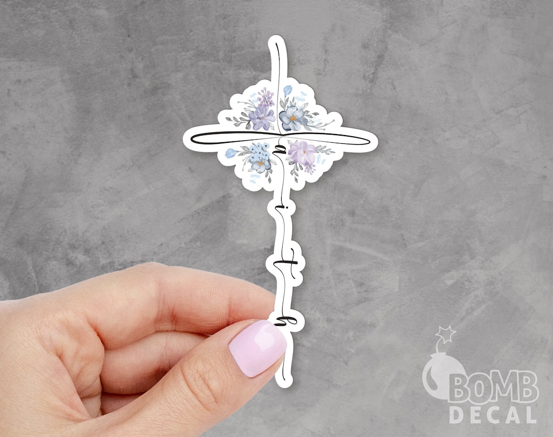 Faith Floral Cross Sticker, Cross Sticker, Floral Sticker, Religion ...