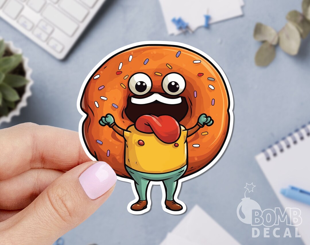 Cartoon Donut Sticker, Food Sticker, Moustache Sticker, Funny Sticker ...