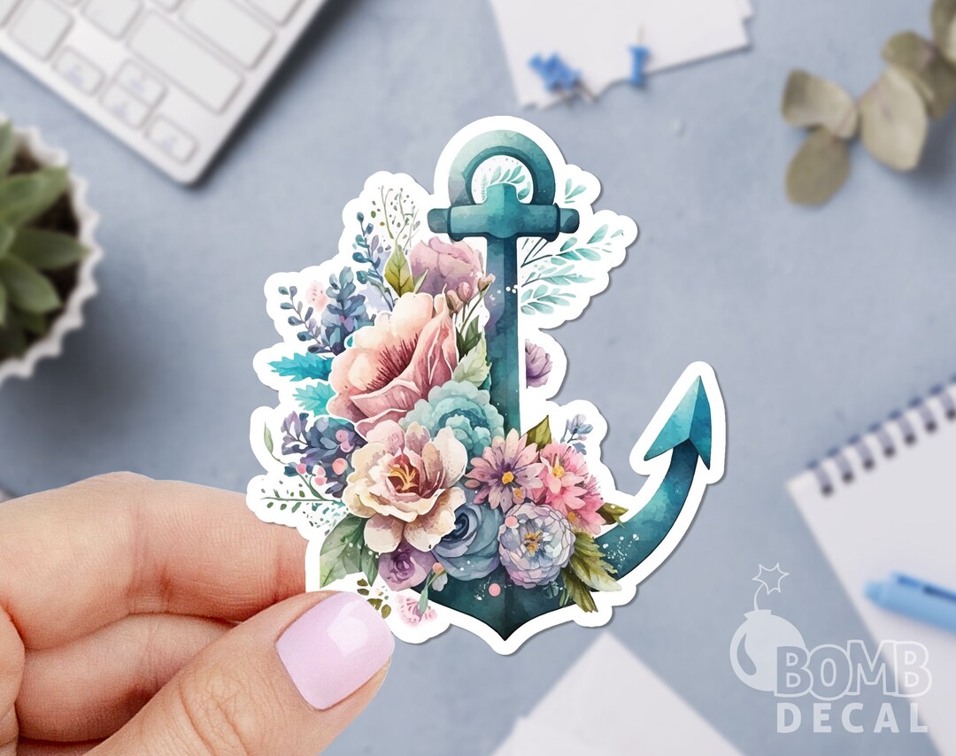 Anchor Sticker, Floral Anchor Sticker, Floral Sticker, Sea Sticker ...