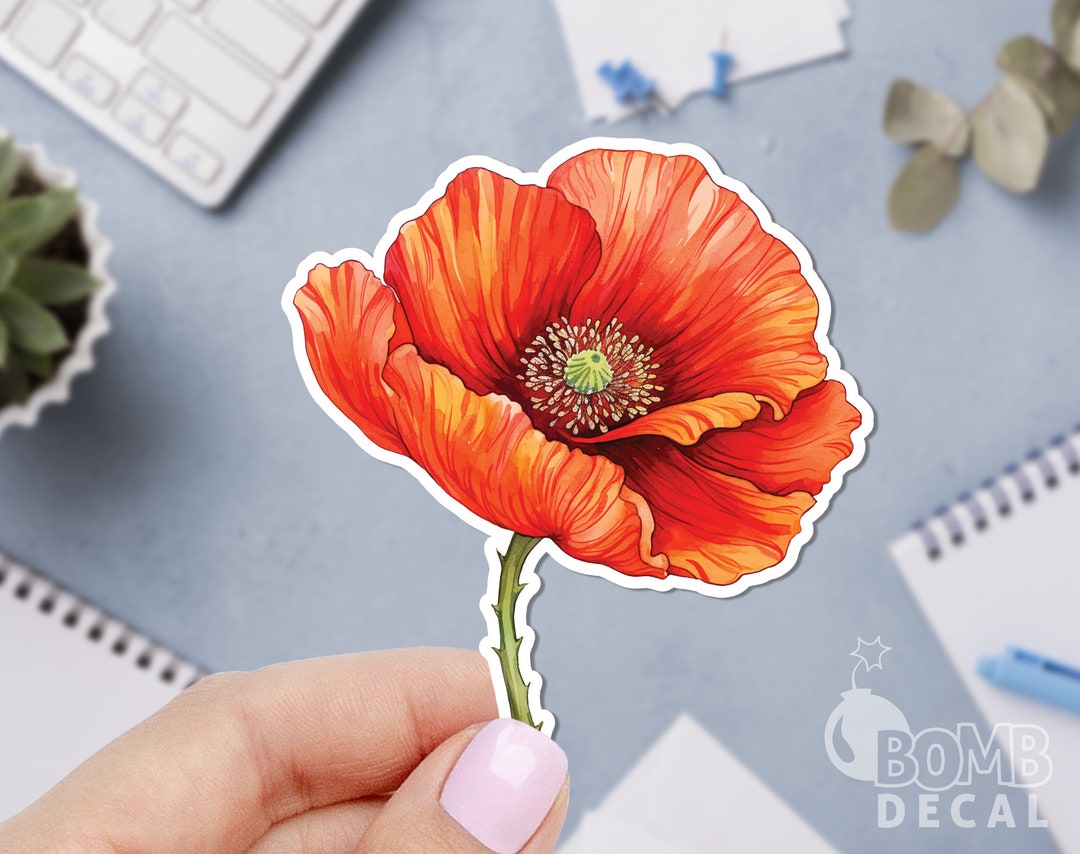 Poppy Flower Sticker, Beautiful Sticker, Floral Sticker, Nature Sticker ...