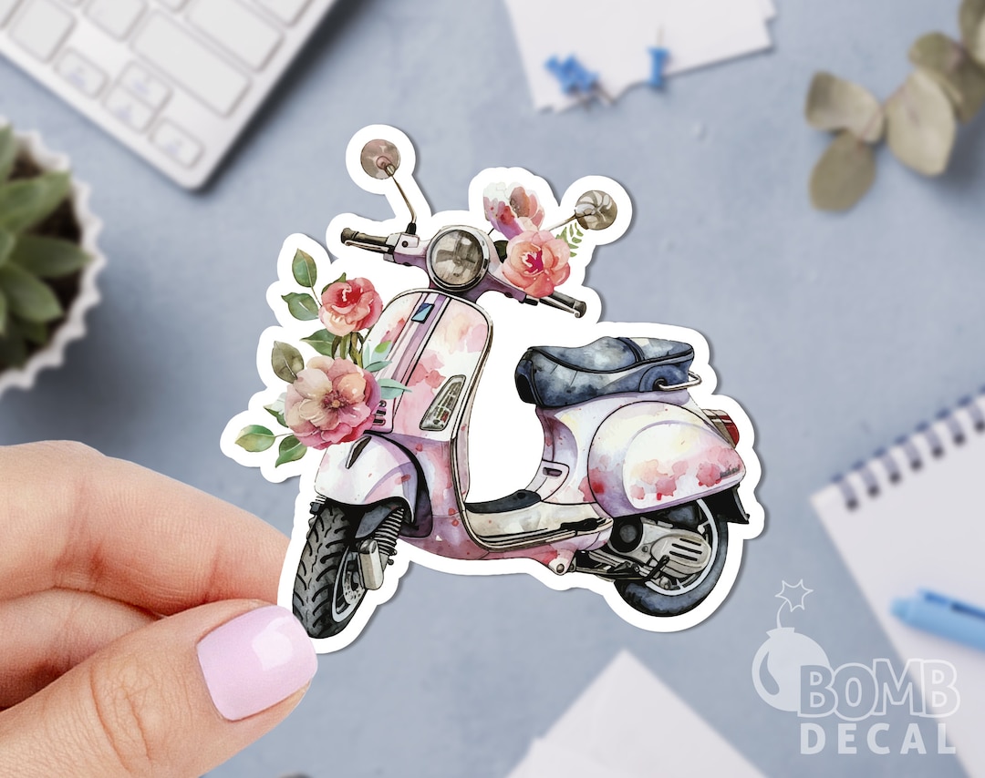 Scooter Flowers Sticker, Vintage Scooter, Girly Beautiful Sticker ...