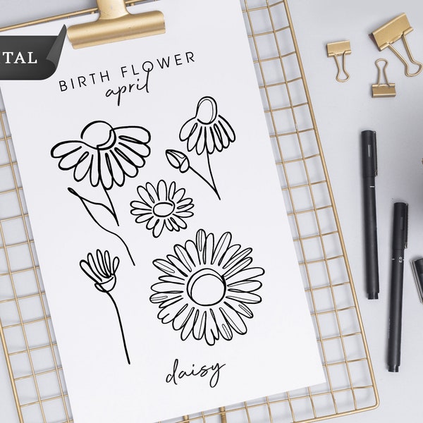 April Flower Line Drawing Art - Etsy