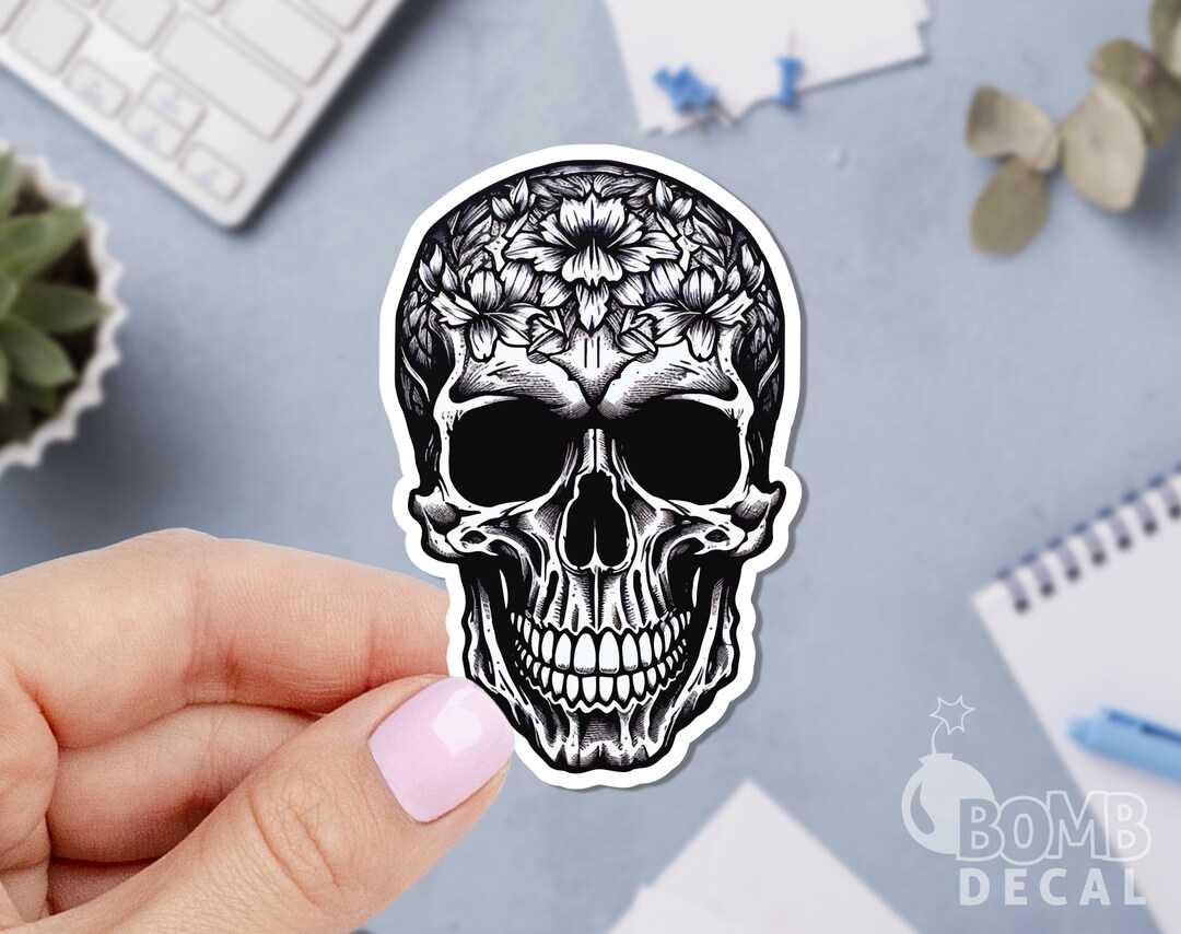 Skull Drawing Sticker Hand Drawn Sticker Black and White - Etsy