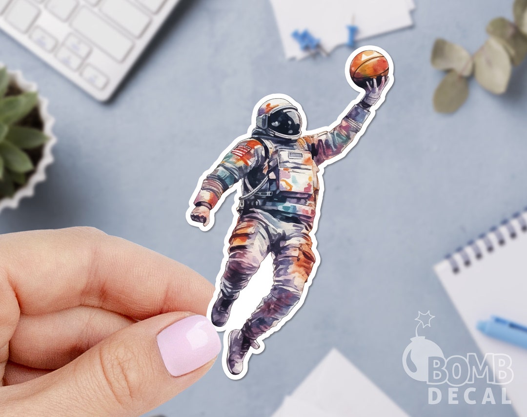 Astronaut Playing Basketball Sticker, Spaceman Sticker, Basketball ...