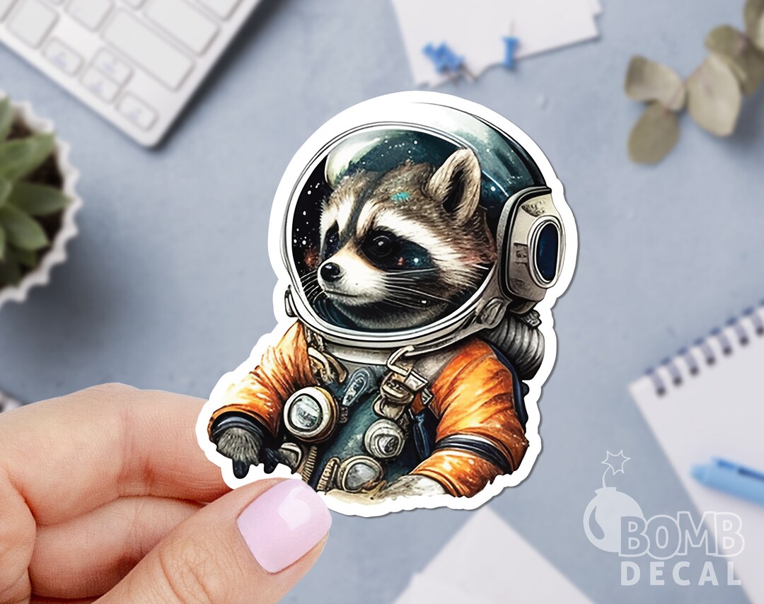 Astronaut Racoon Sticker, Space Suit Racoon Sticker, Animal Sticker ...