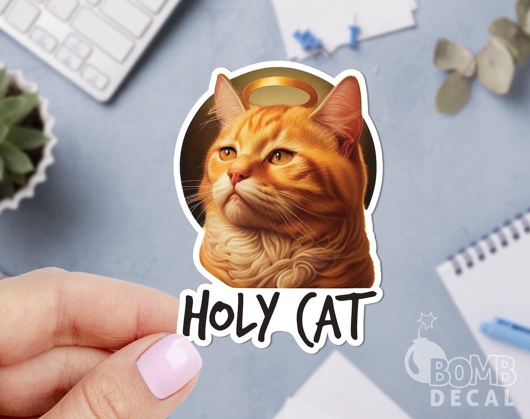 Holy Cat Sticker, Jesus Cat Sticker, Funny Cat Sticker, Animal Sticker ...
