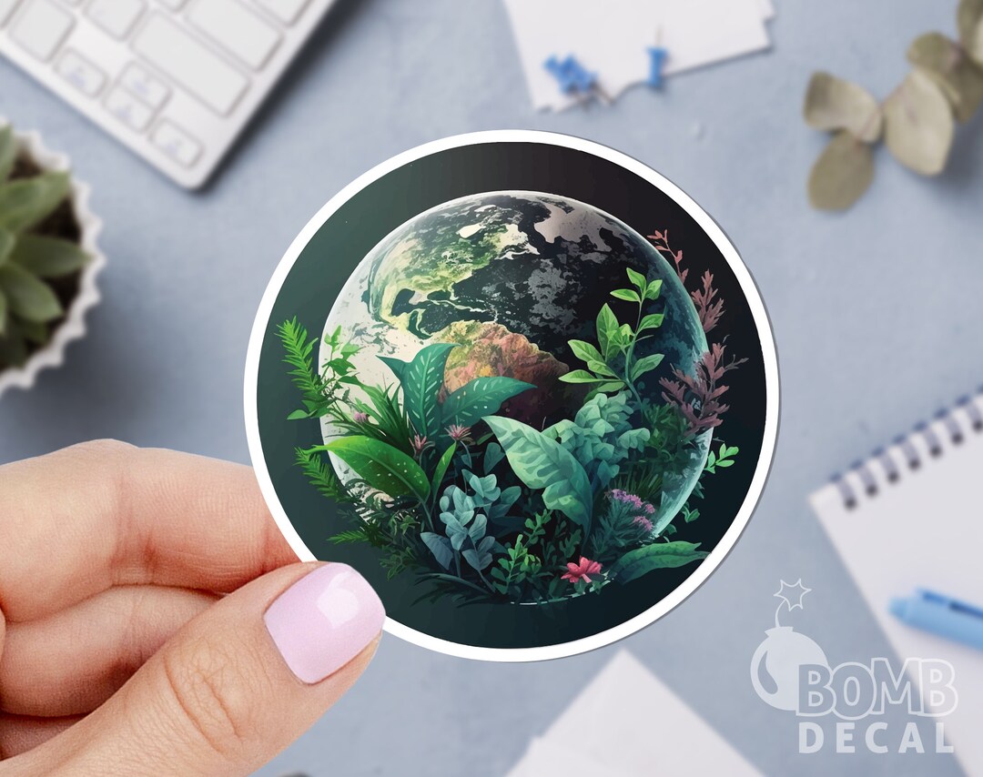 Mother Earth Vinyl Sticker: Planet With Plants - Etsy