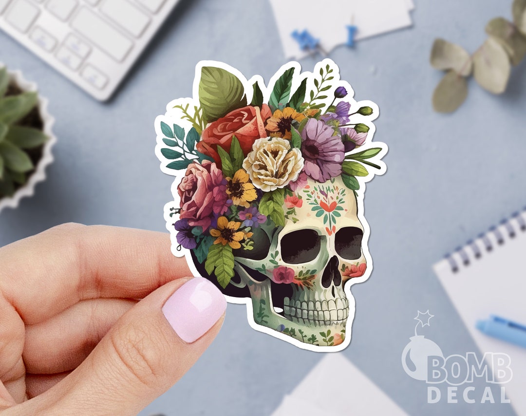 Watercolor Skull Sticker: Floral Skull Laptop Decal - Etsy