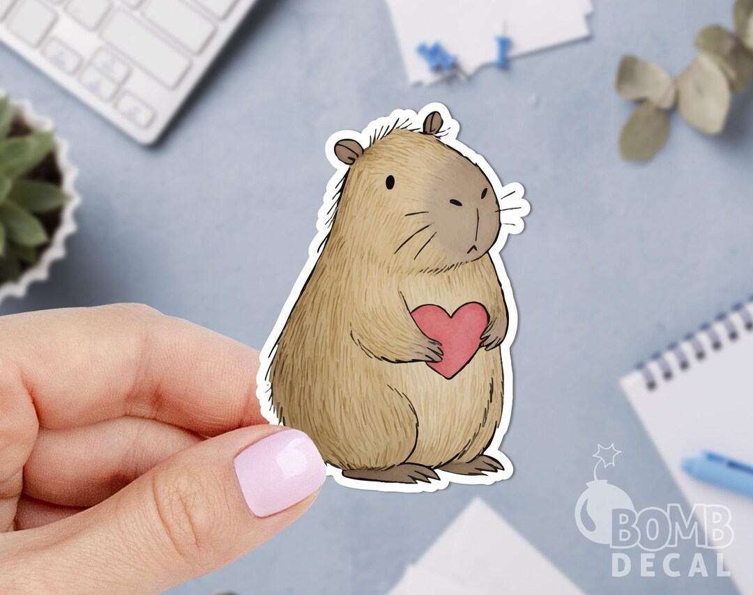 Cute Capybara Heart Sticker, Animal Sticker, Funny Sticker, Laptop ...