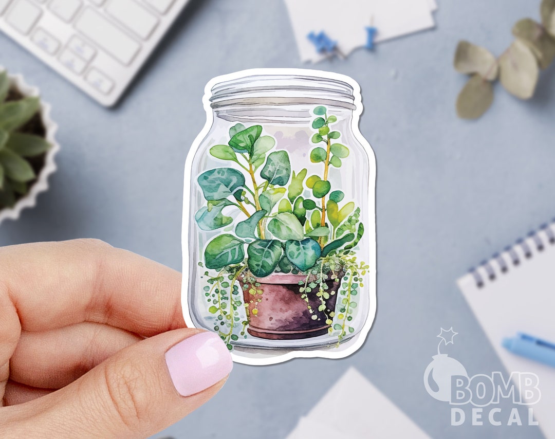 Plant Jar Sticker: Watercolor Style Vinyl Decal - Etsy