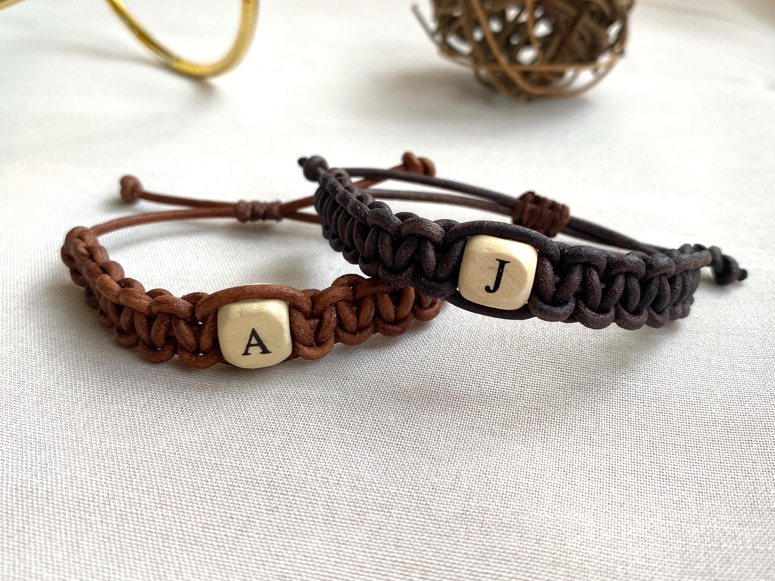 Personalized Genuine Leather Initial Bracelets Men Women Kids, Unique ...