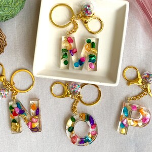 Initial Gold Keychain, Colorful Acrylic Resin Letter Keychain, Alphabet ...