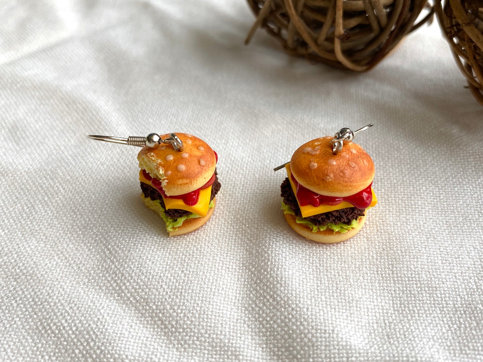 Minimalist Hamburger Earrings, Fun Cute Polymer Clay Food Cheeseburger ...