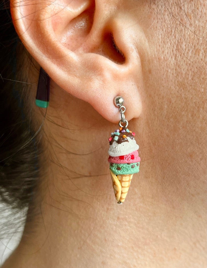 Cute Ice Cream Clay Earrings Fun Minimalist Food Polymer - Etsy