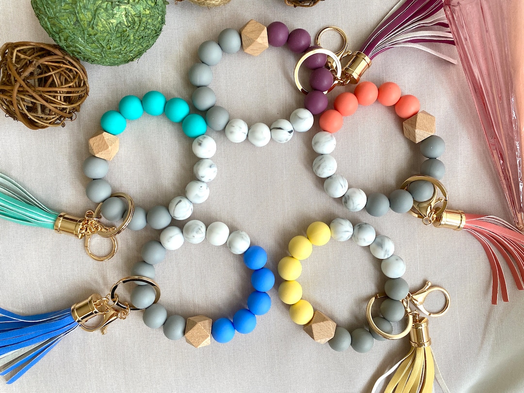 Beaded Keychain Wristlet, Cute Fun Bracelet Strap Keychain, Silicone ...