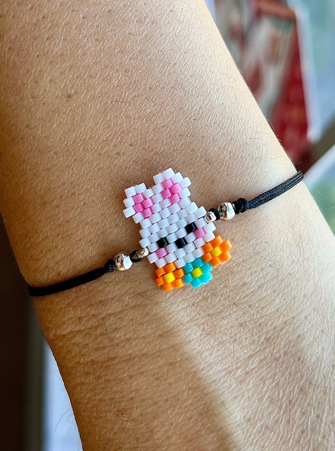 Easter Bunny Ears Bracelet, Beaded Cute Rabbit Handmade Jewelry, Dainty ...