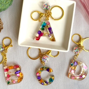 Initial Gold Keychain, Colorful Acrylic Resin Letter Keychain, Alphabet ...