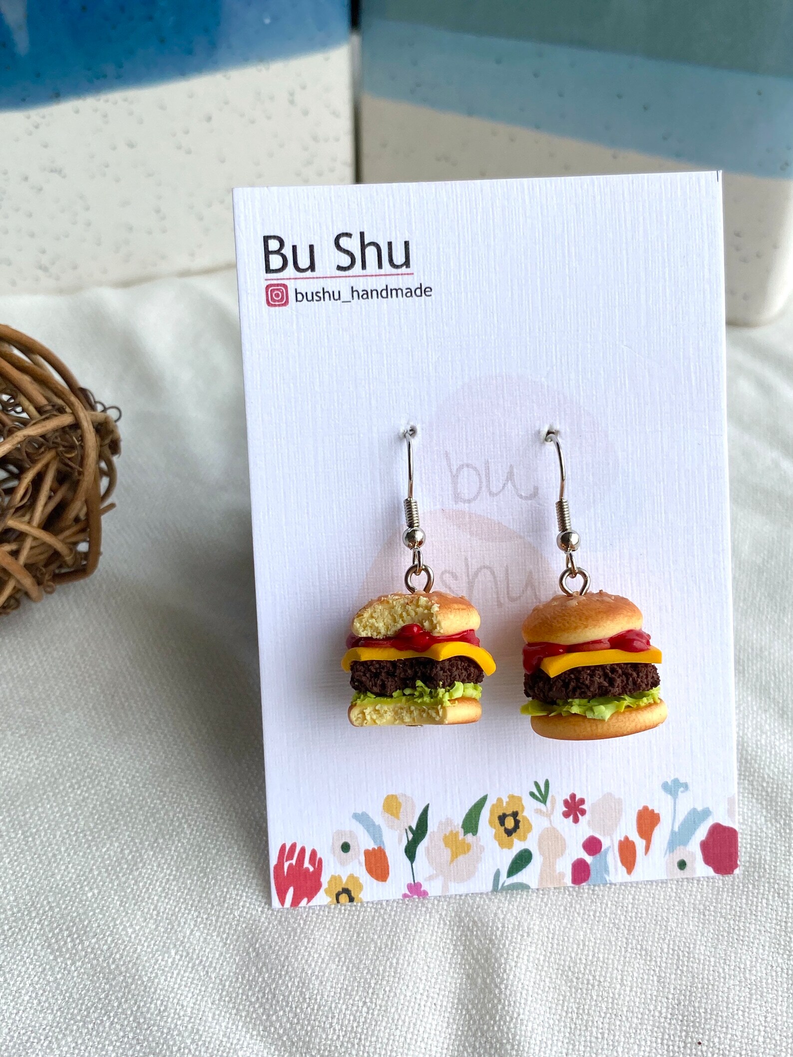 Minimalist Hamburger Earrings, Fun Cute Polymer Clay Food Cheeseburger ...
