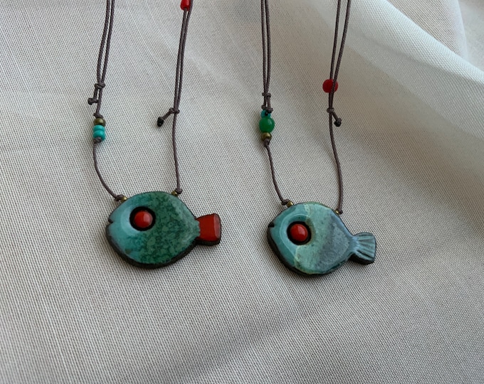 Fish Necklace, Ceramic Pendant Boho Jewelry, Clay Accessories, Handmade ...