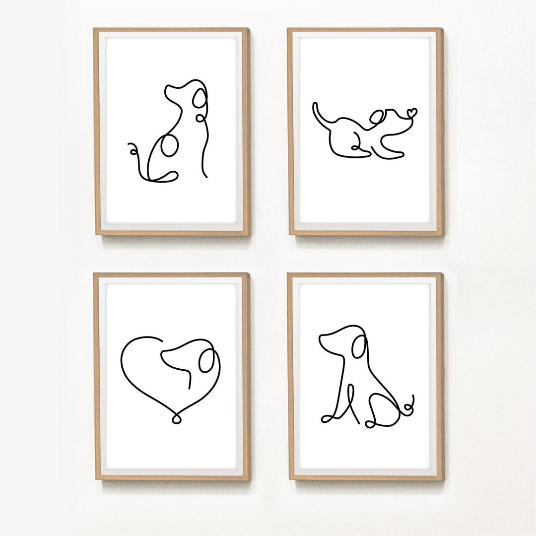 Hand Drawn Dog Minimalistic Line Art Illustration, Black and White ...