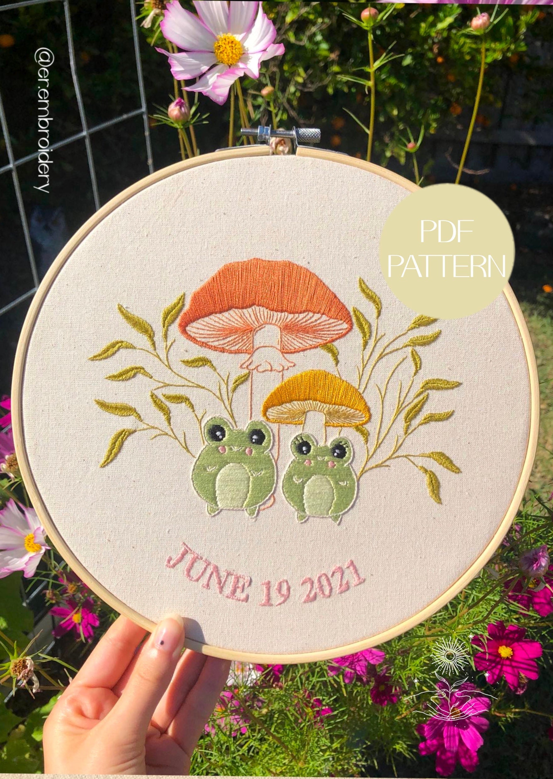 Mushroom + Frog Embroidery Pattern | Digital Download Pattern | Paint ...