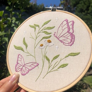 Butterflies & Flowers Dark Purple Hand Embroidery Pattern | Digital ...