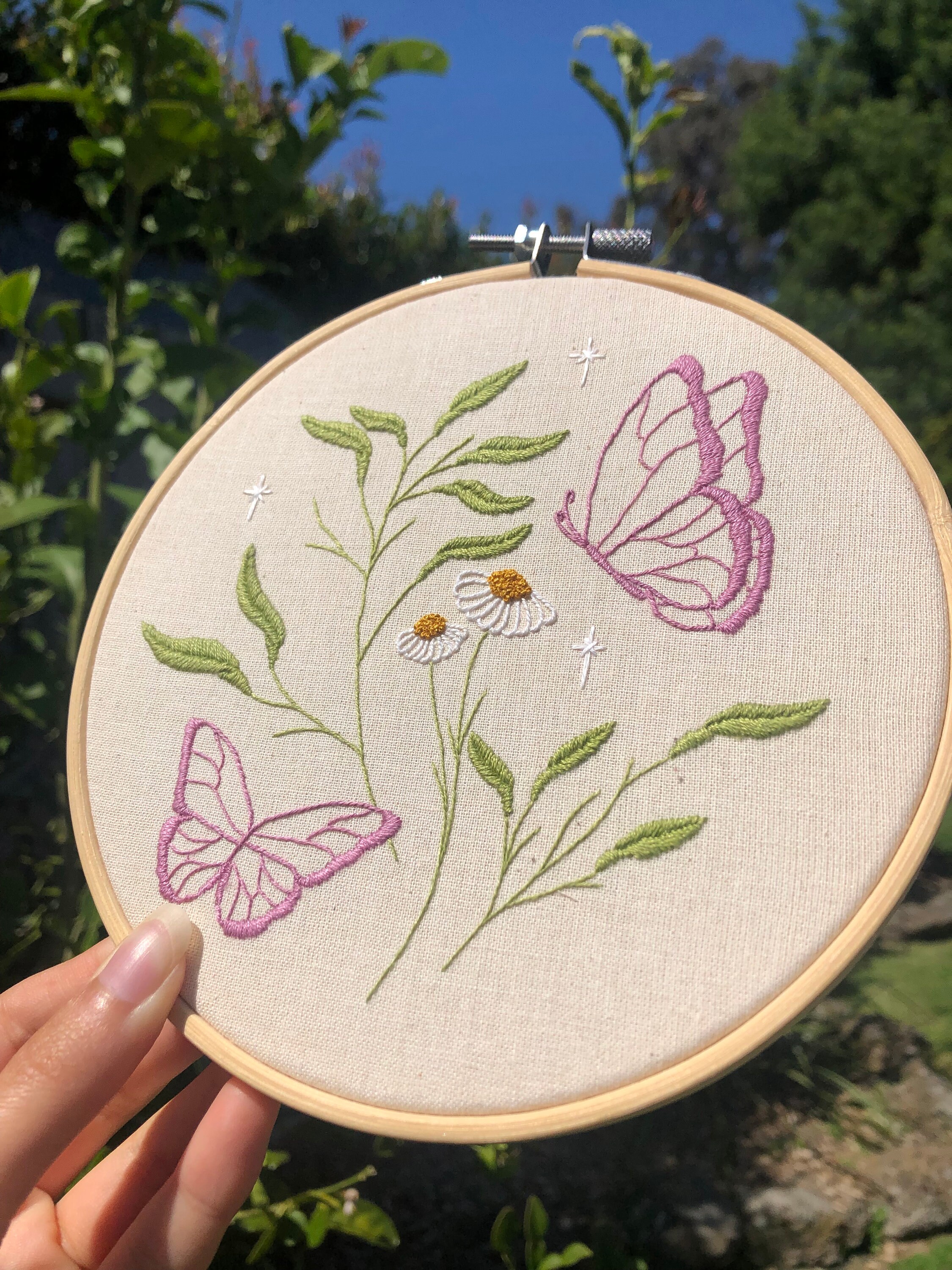 Butterflies & Flowers Dark Purple Hand Embroidery Pattern | Digital ...