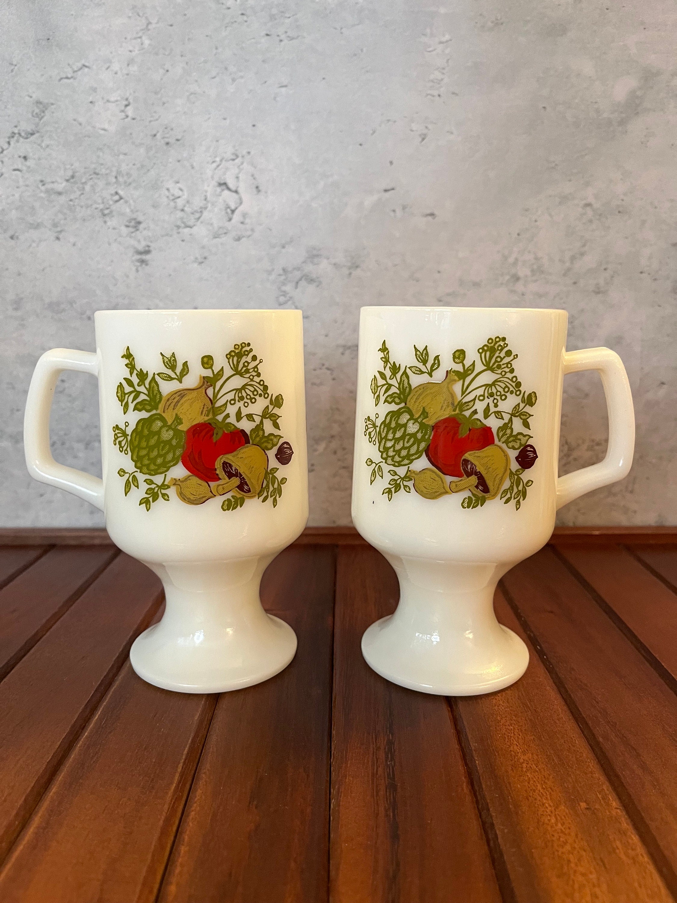 Set of 2 Vintage Spice of Life Pattern Pedestal Mug, Milk Glass - Etsy UK