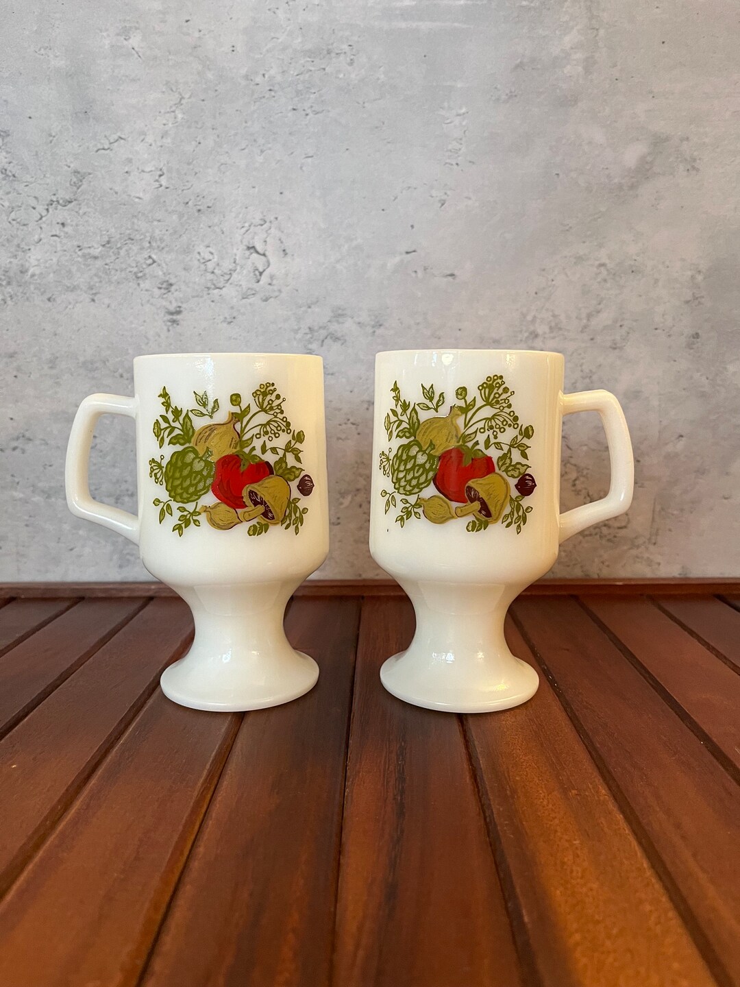 Set of 2 Vintage Spice of Life Pattern Pedestal Mug, Milk Glass - Etsy UK