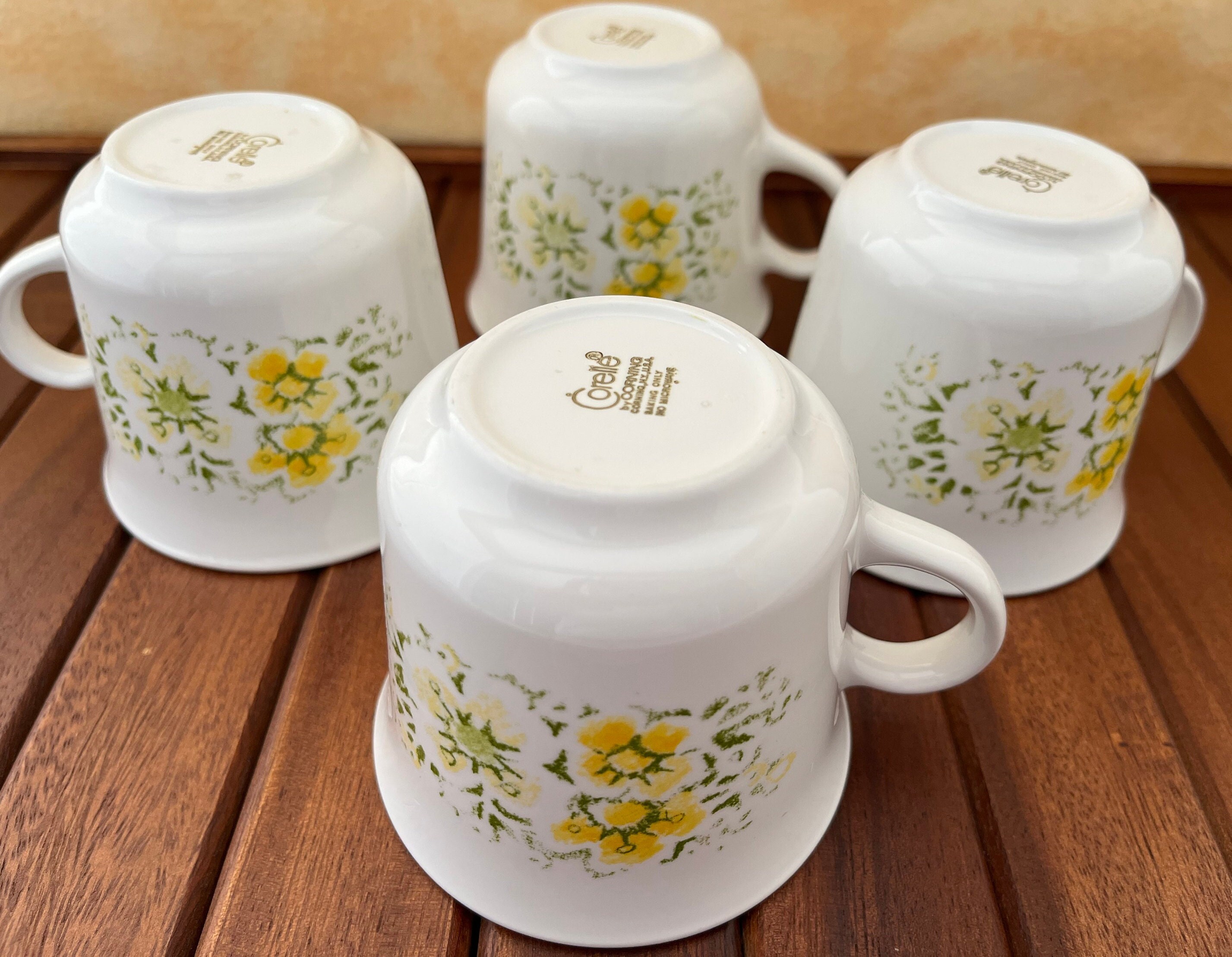 Corelle by Corning Coffee April Pattern, Set of 4 Coffee Cups, Yellow ...