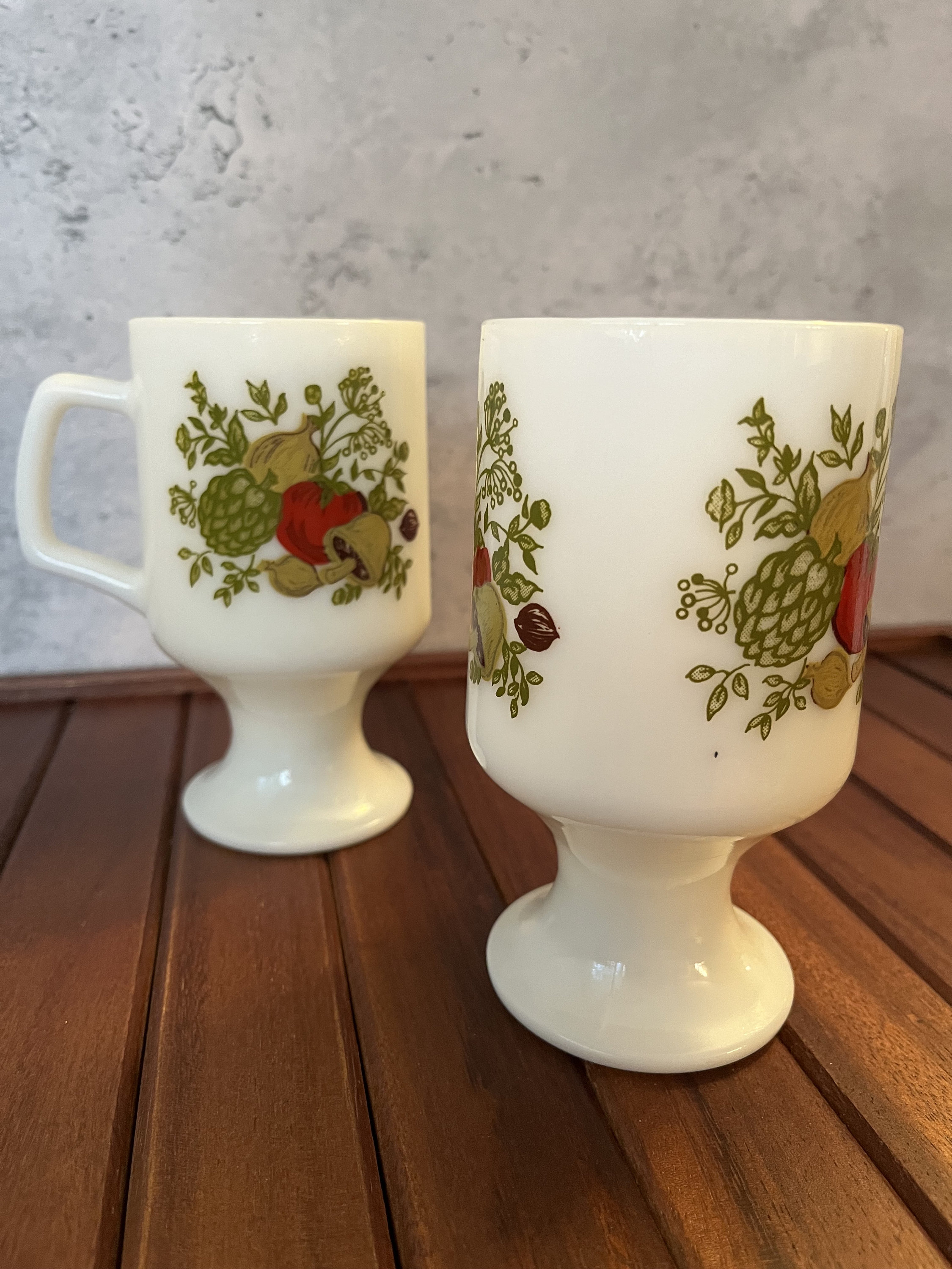 Set of 2 Vintage Spice of Life Pattern Pedestal Mug, Milk Glass - Etsy UK