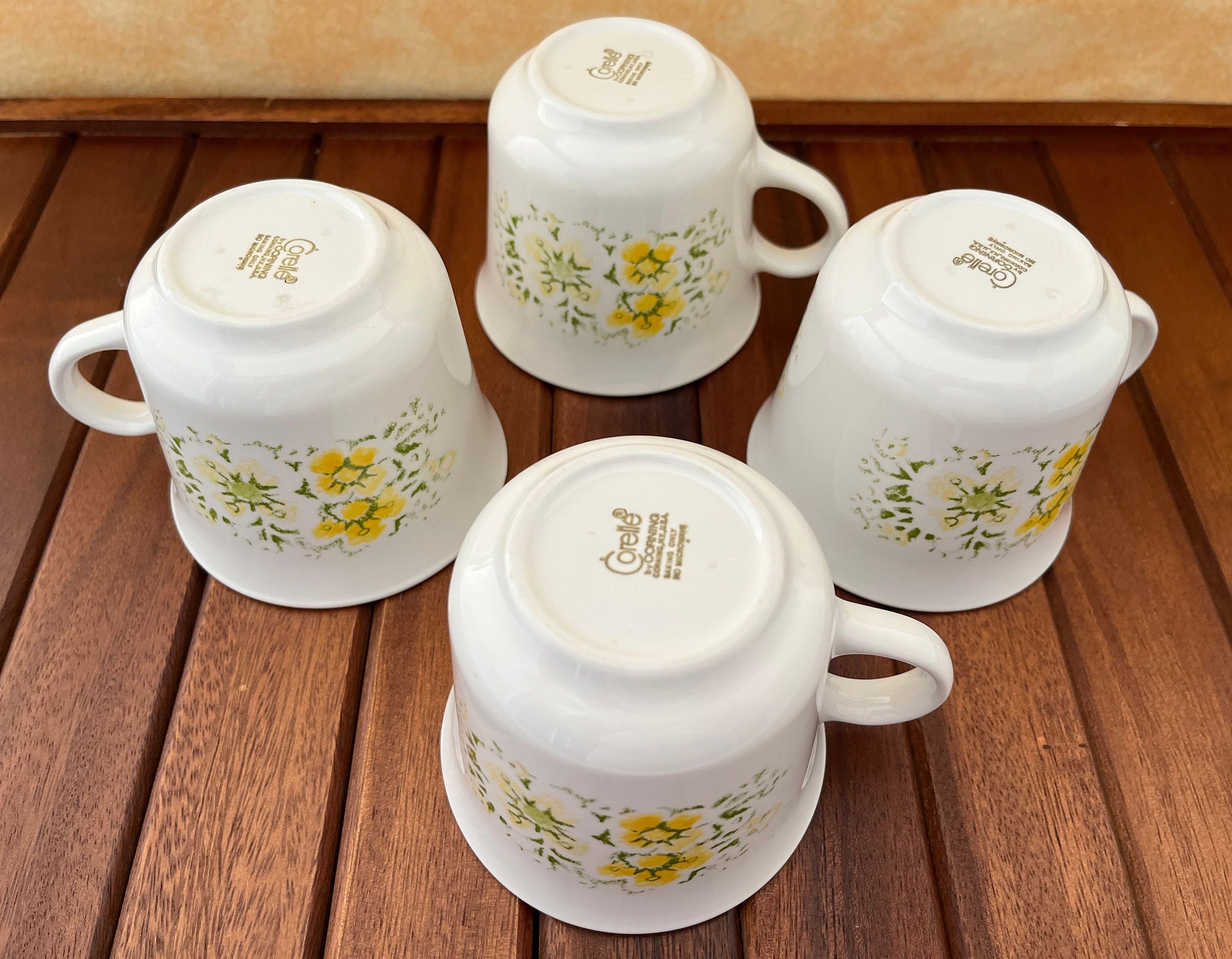 Corelle by Corning Coffee April Pattern, Set of 4 Coffee Cups, Yellow ...