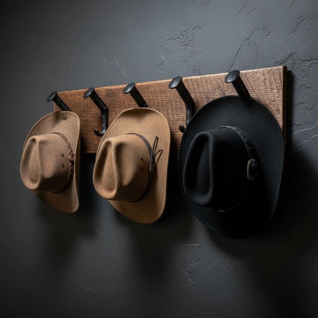 Cowboy Hat Rack – Rustic Wall Mounted Wood Rack With Railroad Spike ...