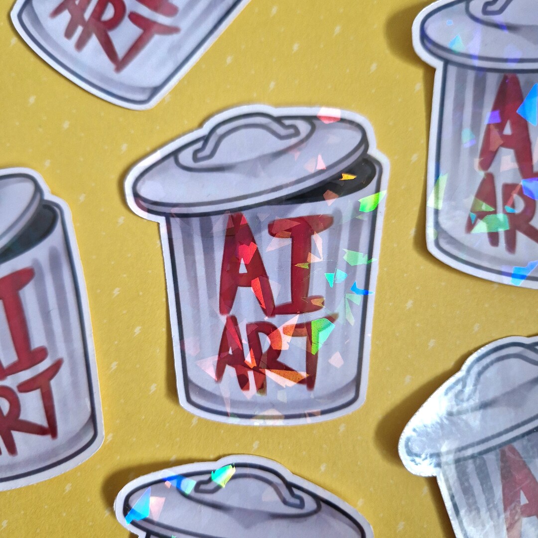 AI Art Trash Can / Rubbish Bin | Glossy Holographic Vinyl Sticker ...