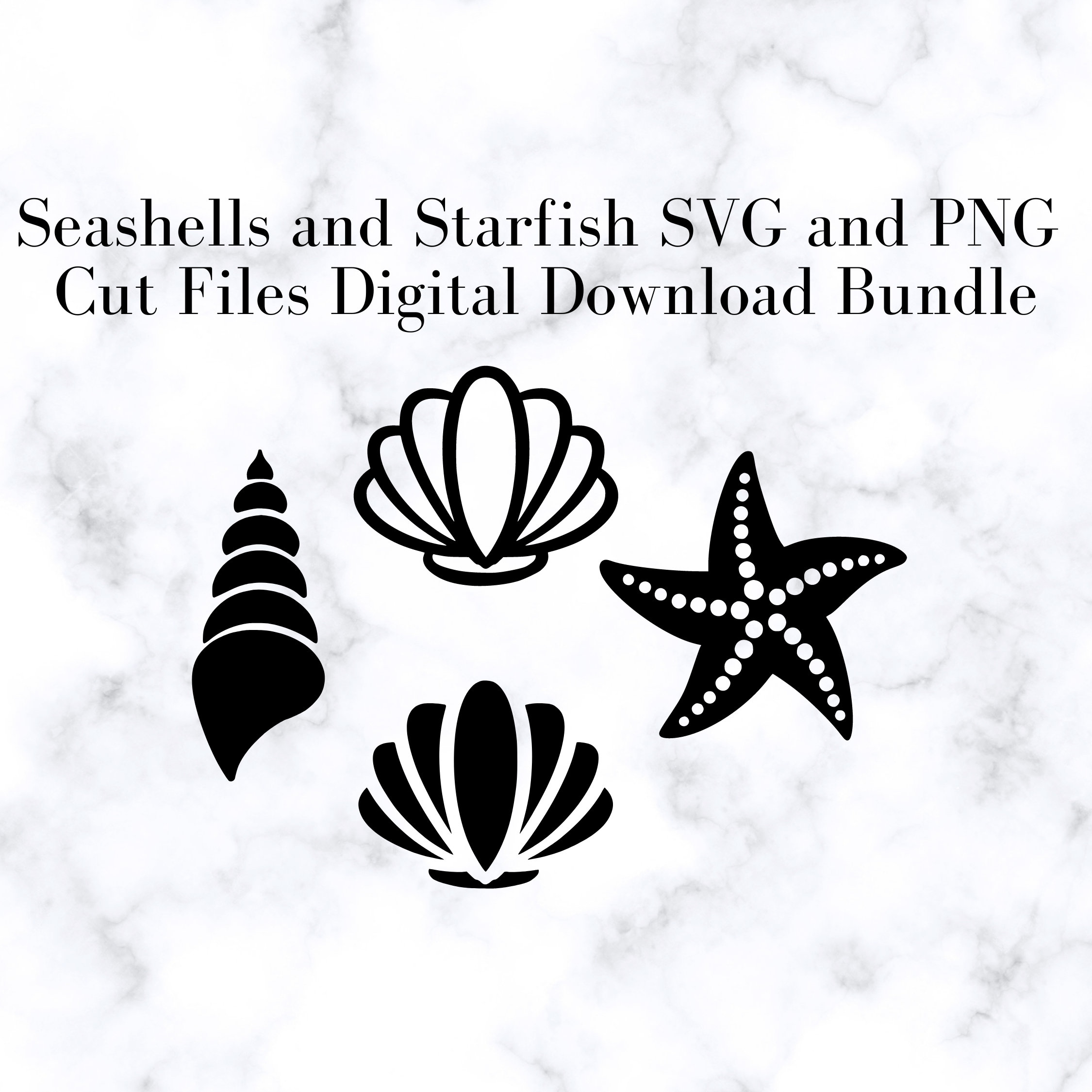 Seashells and Starfish SVG and PNG Cut Files, Digital Download Bundle ...