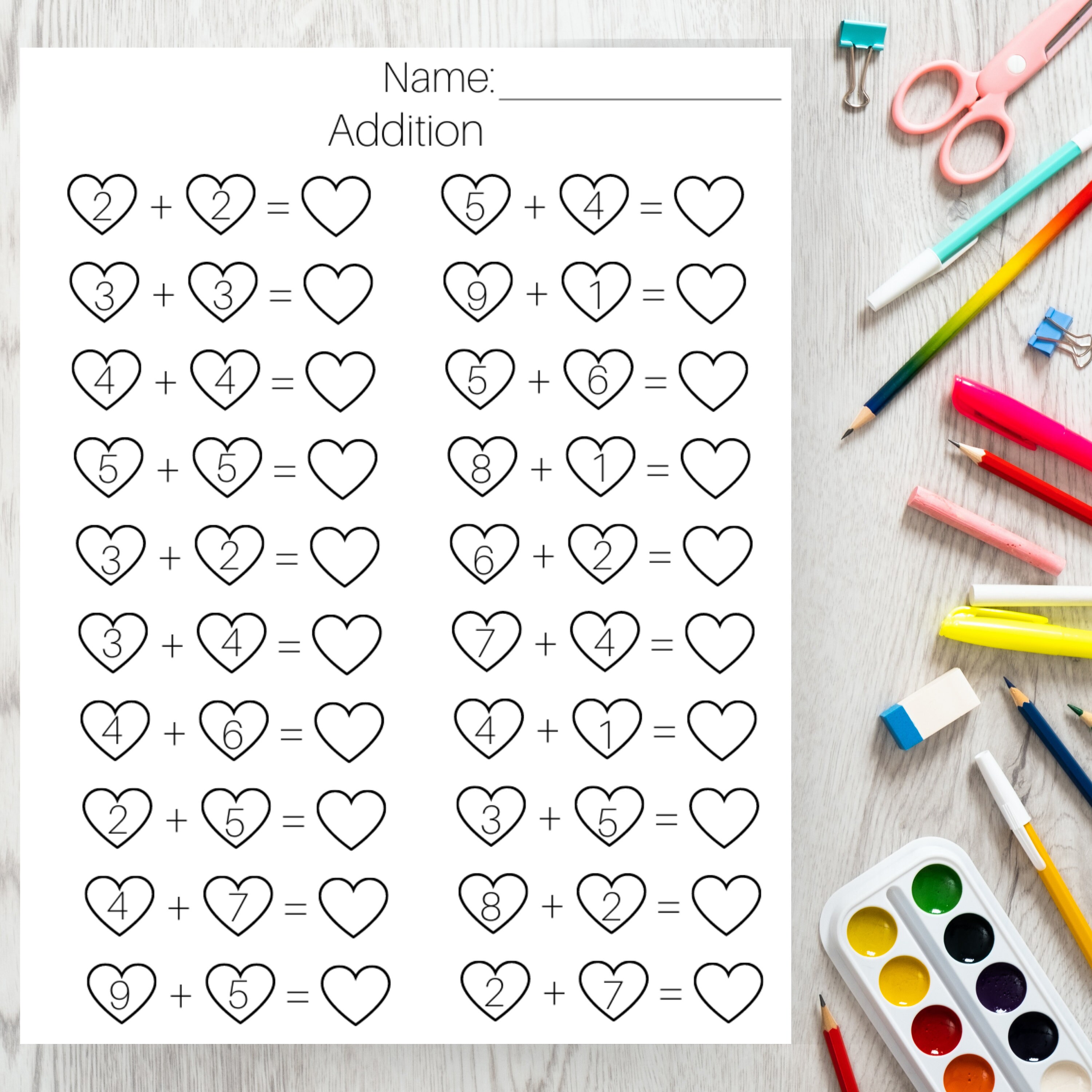 Valentines Day Addition Worksheet for Kids, With Answer Key, Printable ...