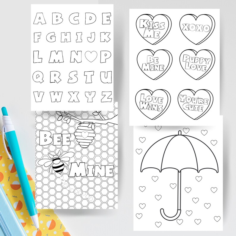 Valentines Day Coloring Pages, Printable Digital Download - Etsy