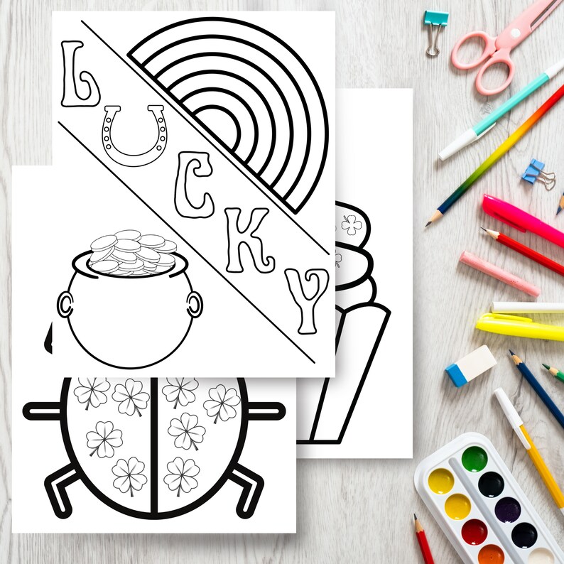 Saint Patricks Day Coloring Page Bundle, Printable Digital Download - Etsy
