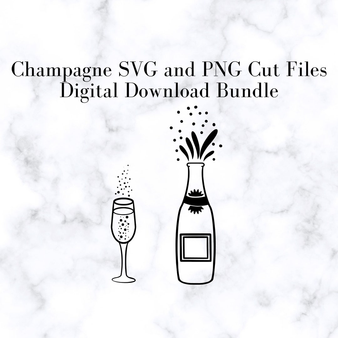 Bubbly Champagne Glass and Pop SVG and PNG Cut Files, Digital Download ...
