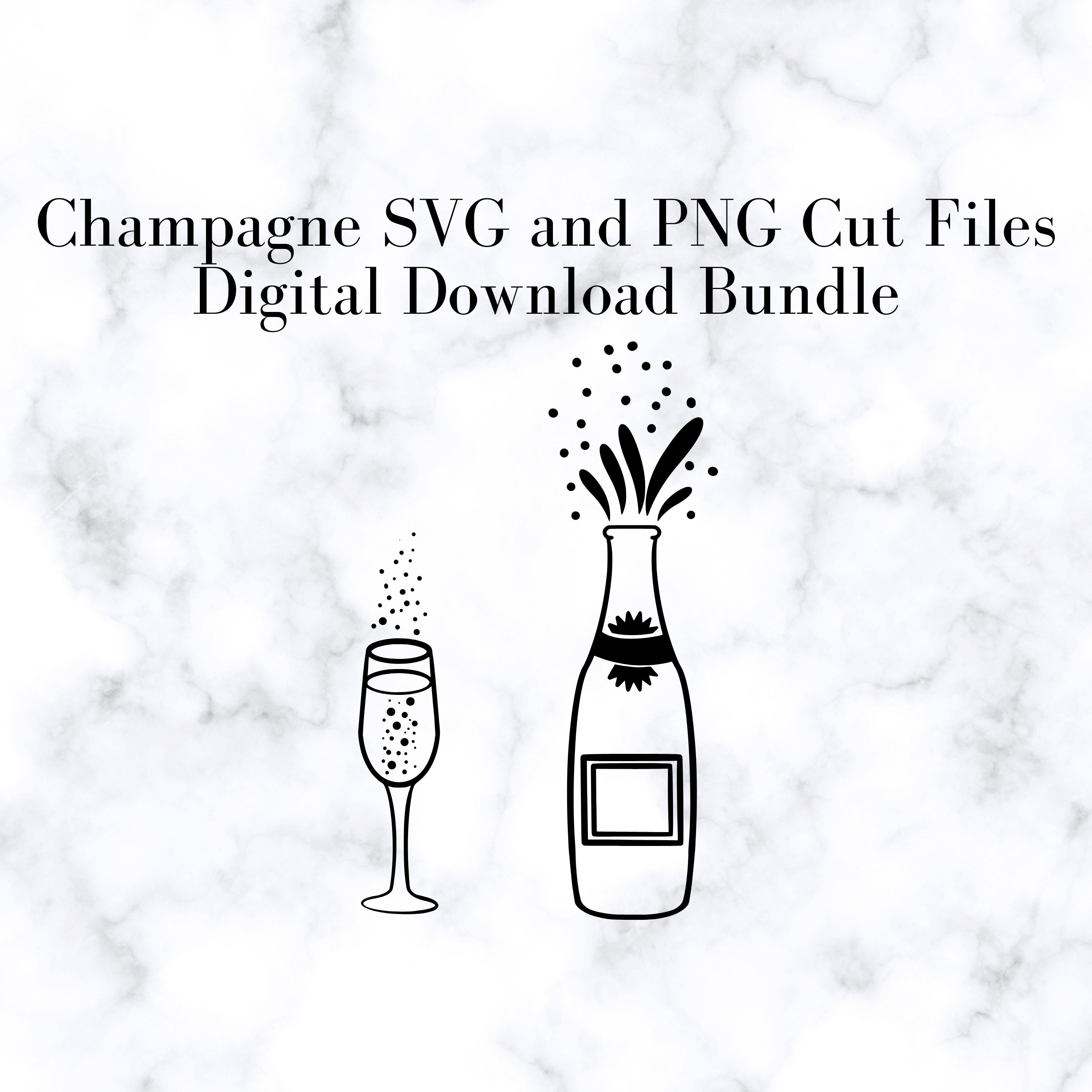 Bubbly Champagne Glass and Pop SVG and PNG Cut Files, Digital Download ...