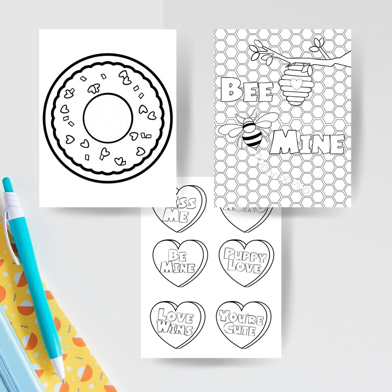Valentines Day Coloring Pages, Printable Digital Download - Etsy