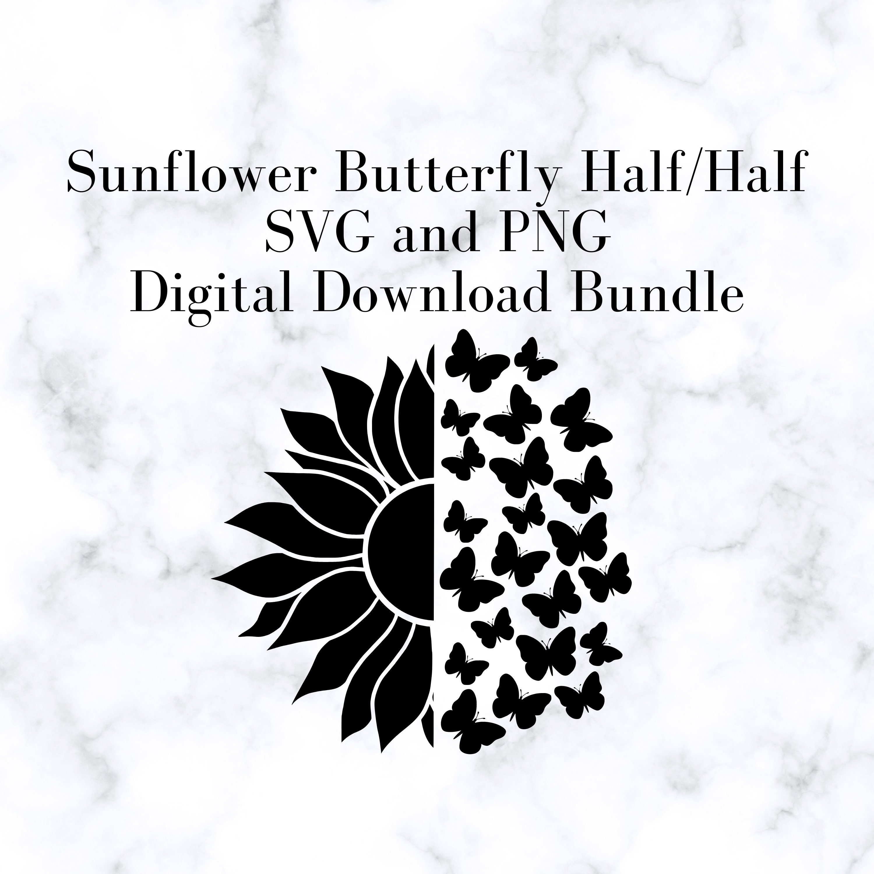 Half Sunflower Half Butterfly SVG and PNG Cut Files, Digital Download ...