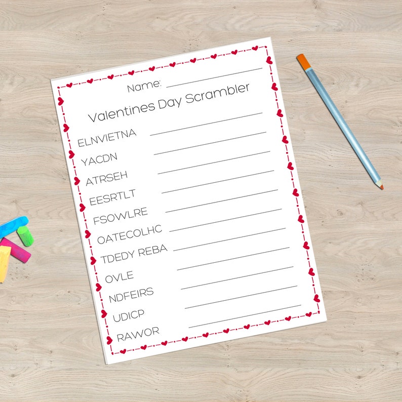 Valentines Day Word Scramble Worksheet With Answer Key, Printable ...