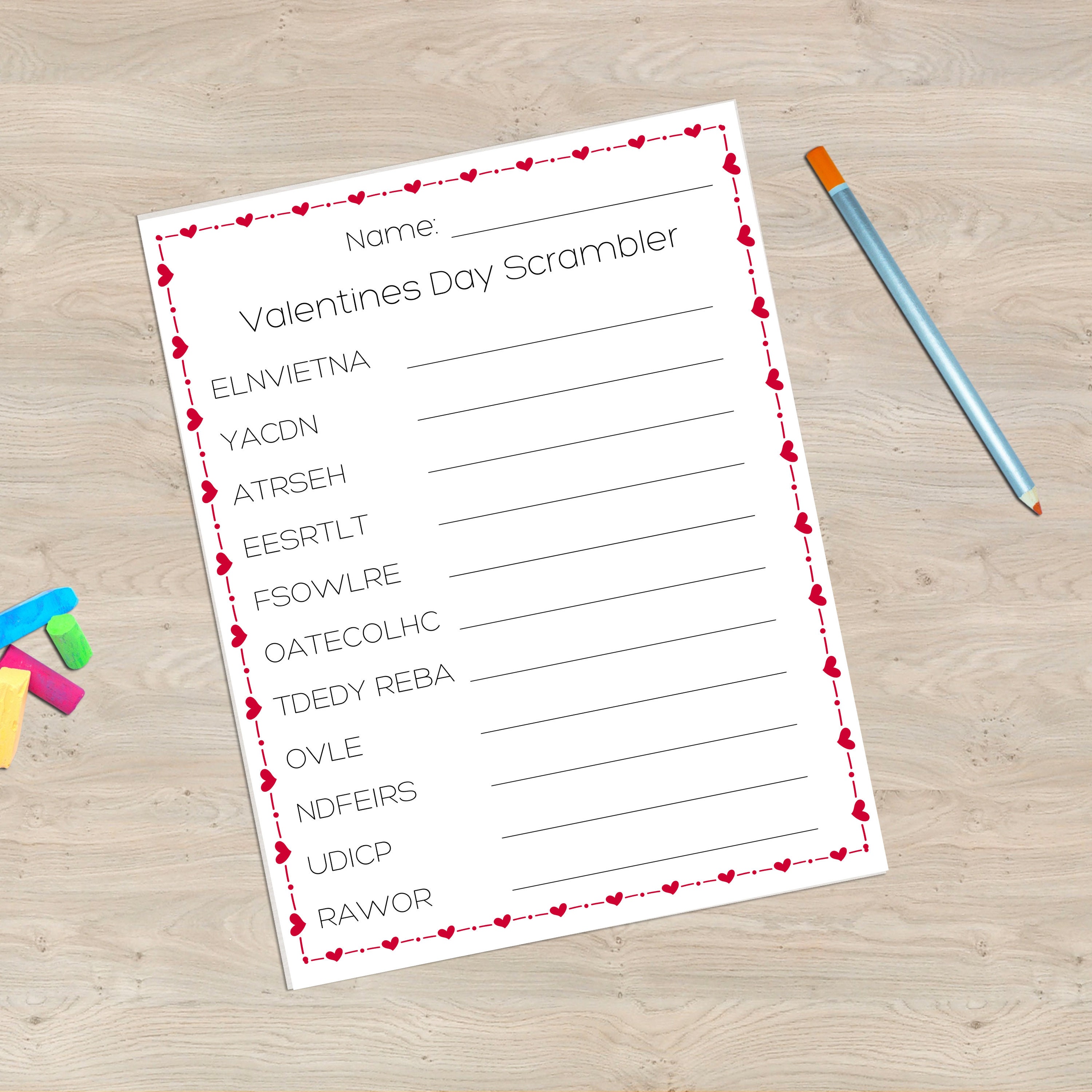 Valentines Day Word Scramble Worksheet With Answer Key, Printable ...