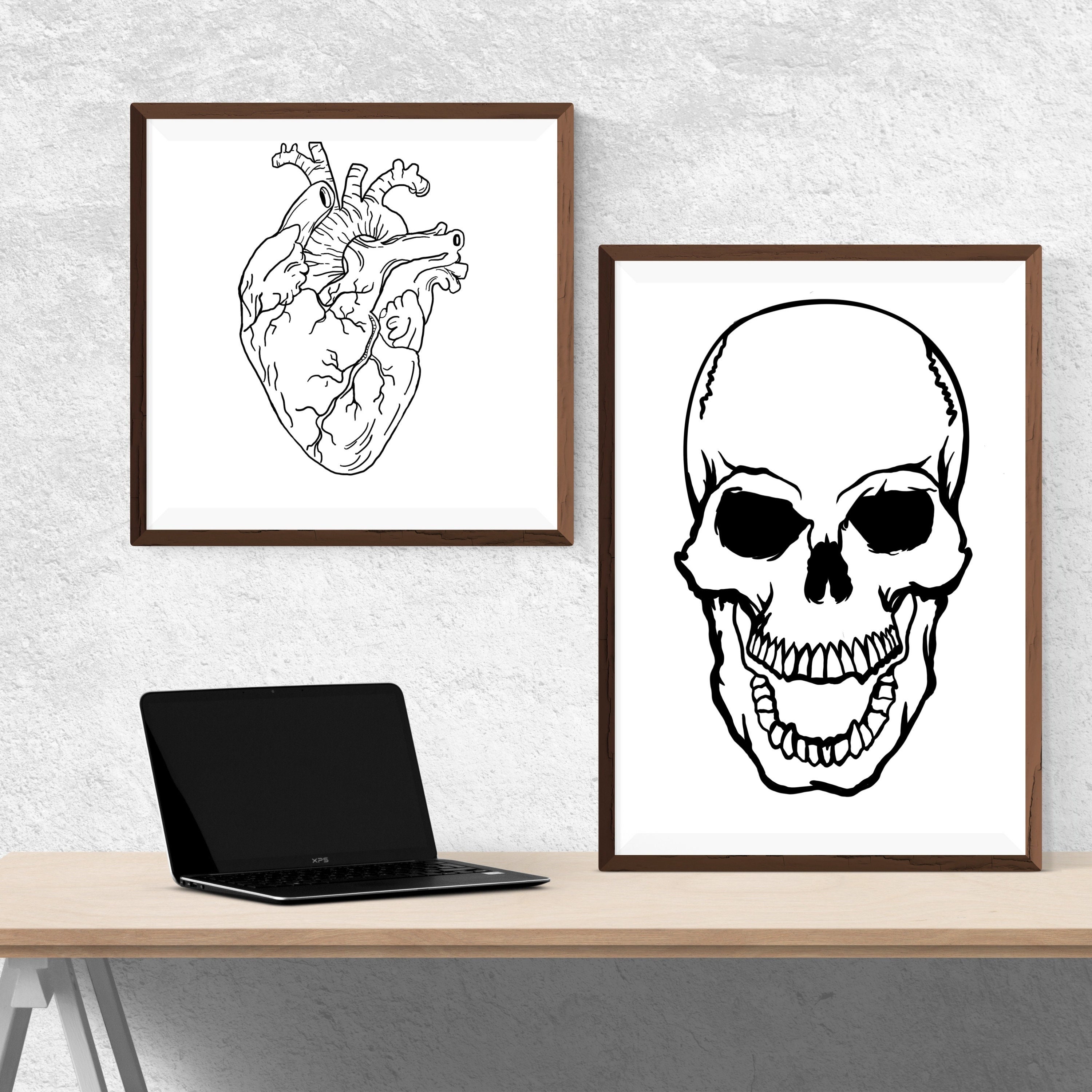 Skull and Anatomical Heart SVG and PNG Cut File Bundle, Digital ...